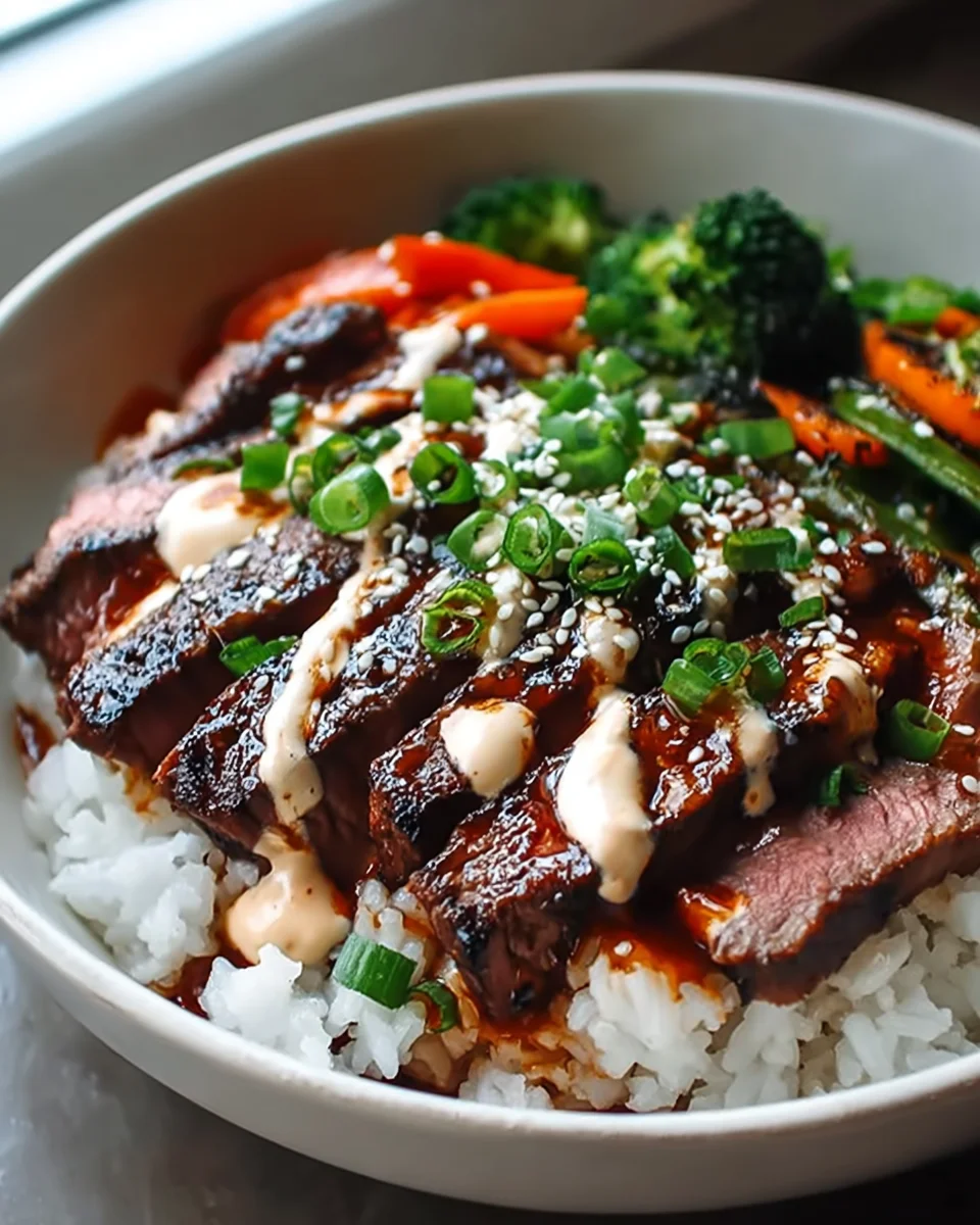 Korean BBQ Beef Rice Bowls with Spicy Cream Sauce Recipe - Mamablueberry